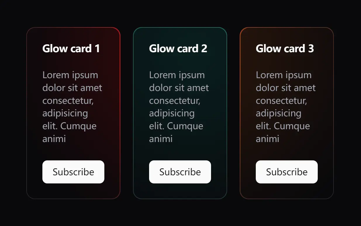 Interactive Glow Card Effects using Shadcn/ui