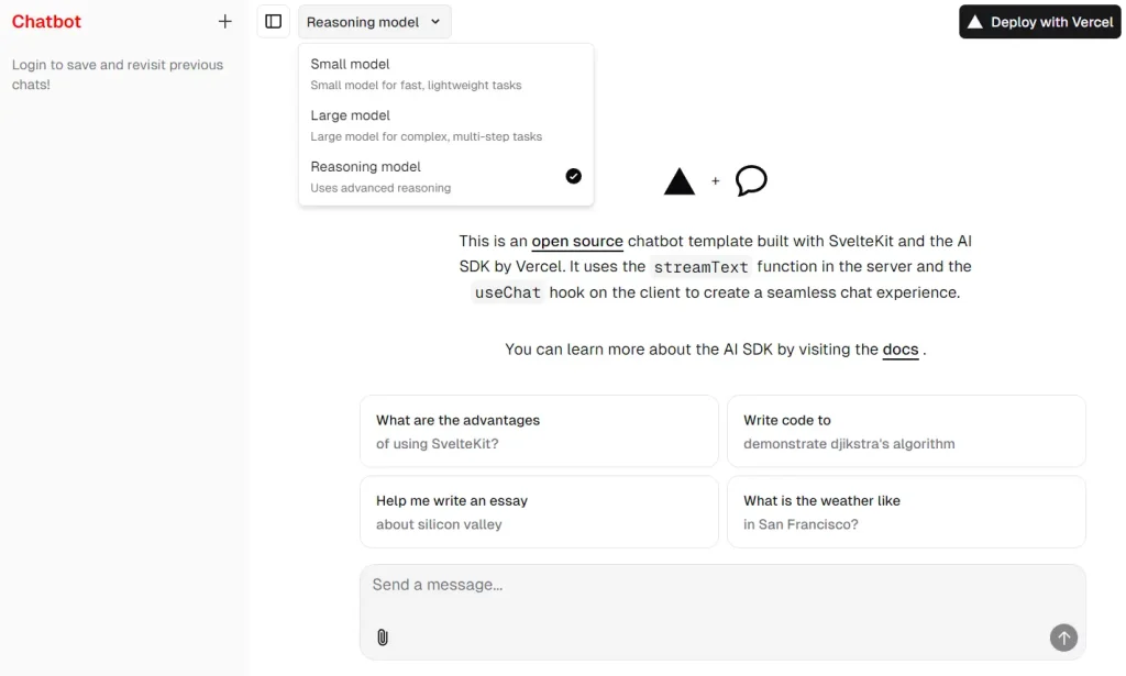 Modern AI Chatbot Template with SvelteKit and Vercel AI SDK