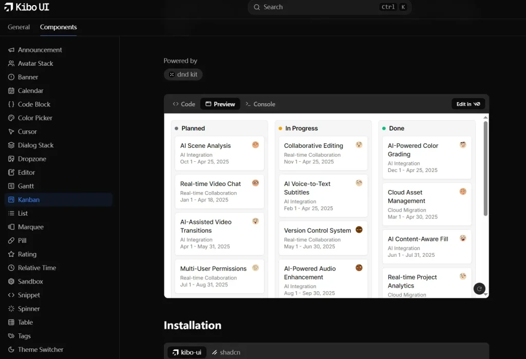 Advanced Component Library for shadcn/ui - Kibo UI