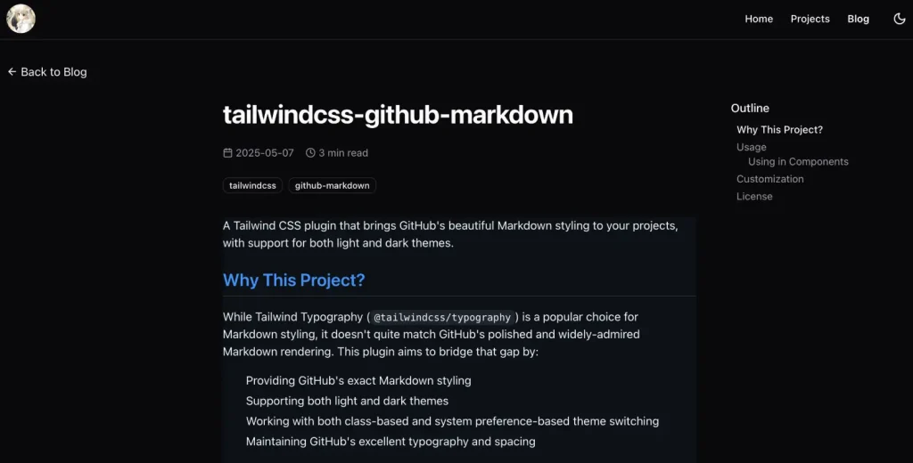 Apply GitHub's Markdown Styling to Tailwind - tailwindcss-github-markdown