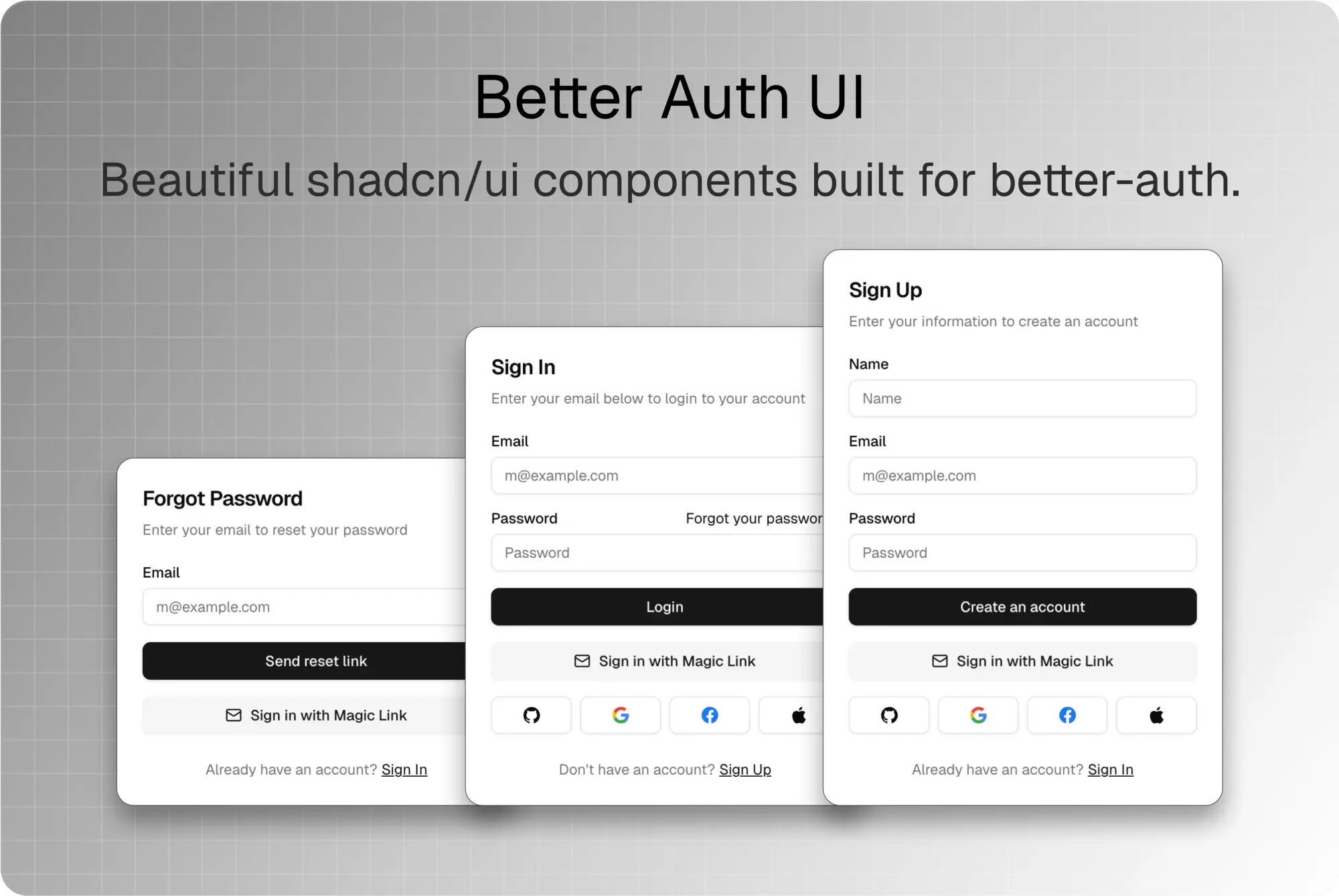 Shadcn/ui Authentication Components for Next.js - Better Auth UI