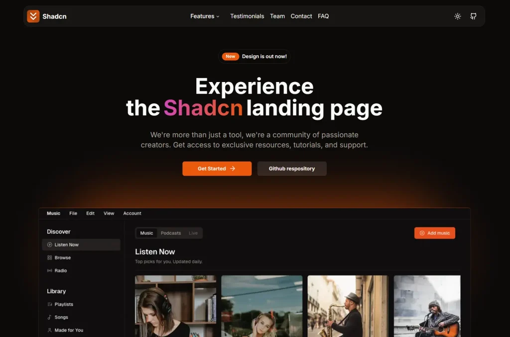 Modern Shadcn Landing Page Template for Next.js
