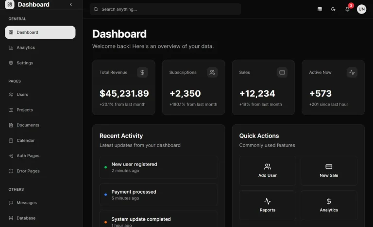 Customizable Admin Dashboard Panel Template Using Next.js & shadcn/ui