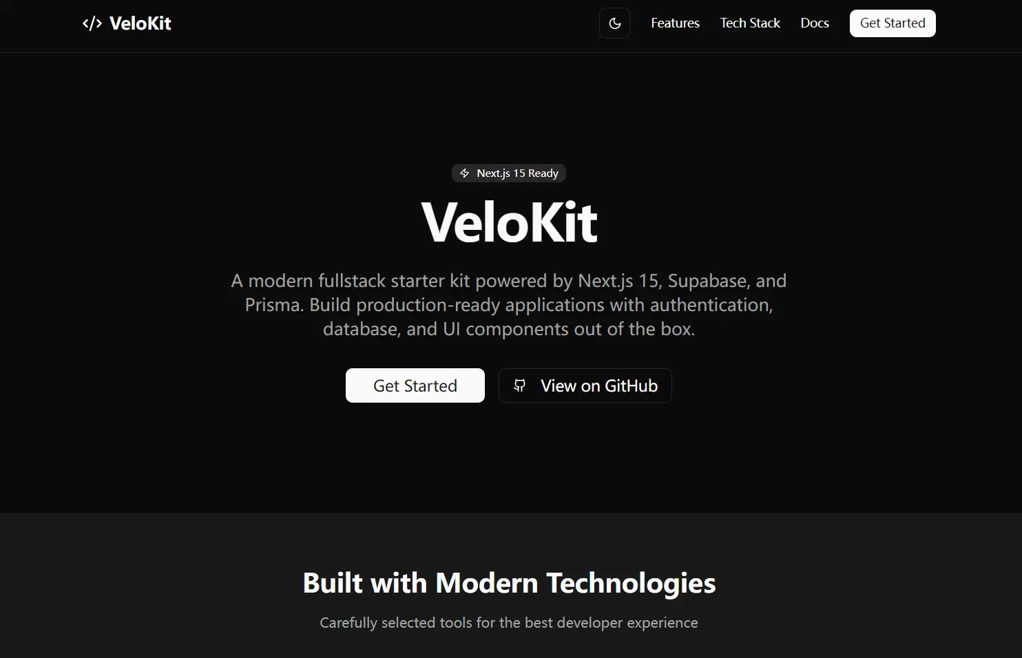Next.js Fullstack Starter with Supabase & Prisma - Velokit