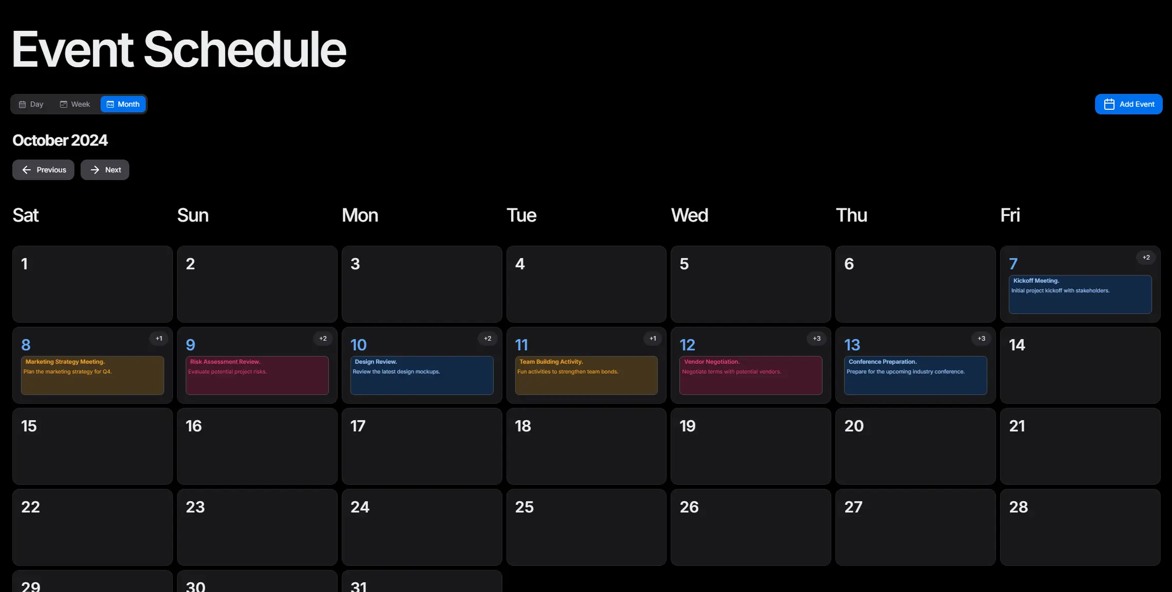 React/Shadcn/ui Calendar Component with Event Management - Mina Scheduler