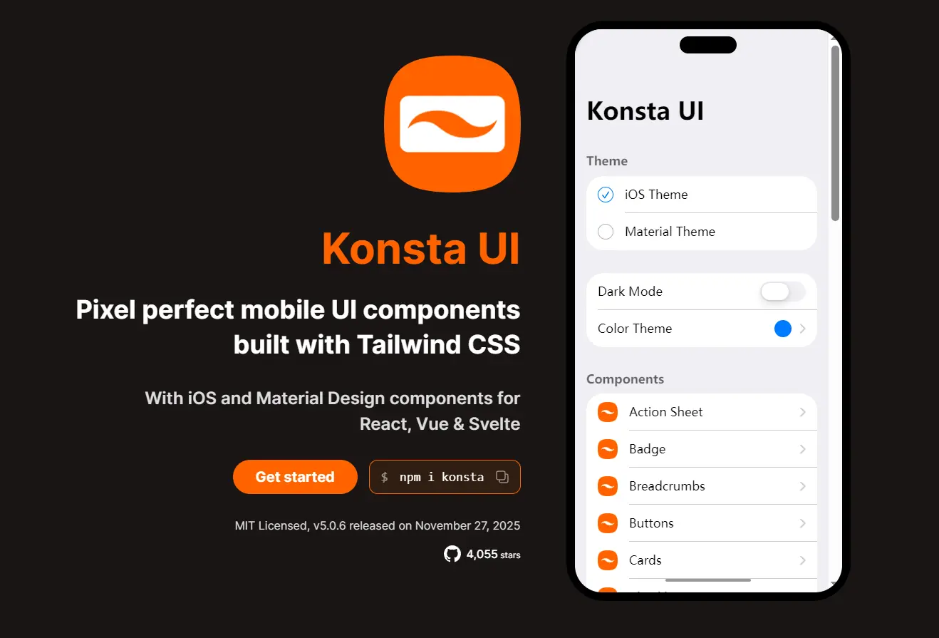 Mobile UI Component Library with TailwindCSS - Konsta UI